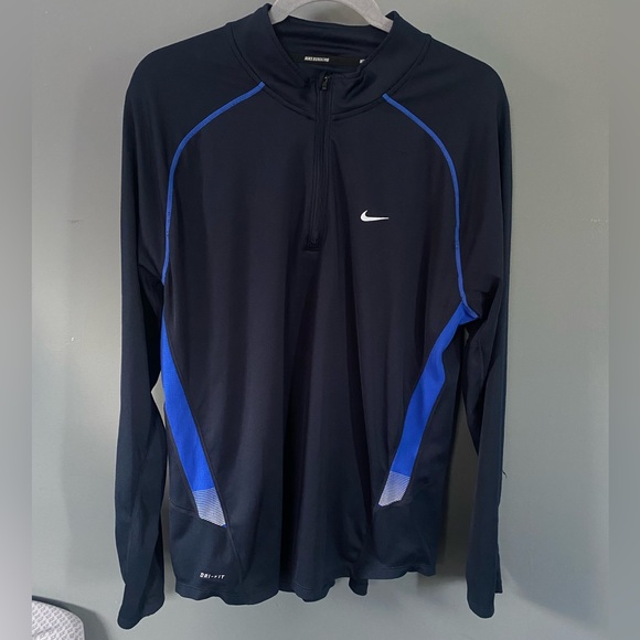 Nike | Shirts | Nike L Navy Blue Drifit Running Gear 4 Zip With ...